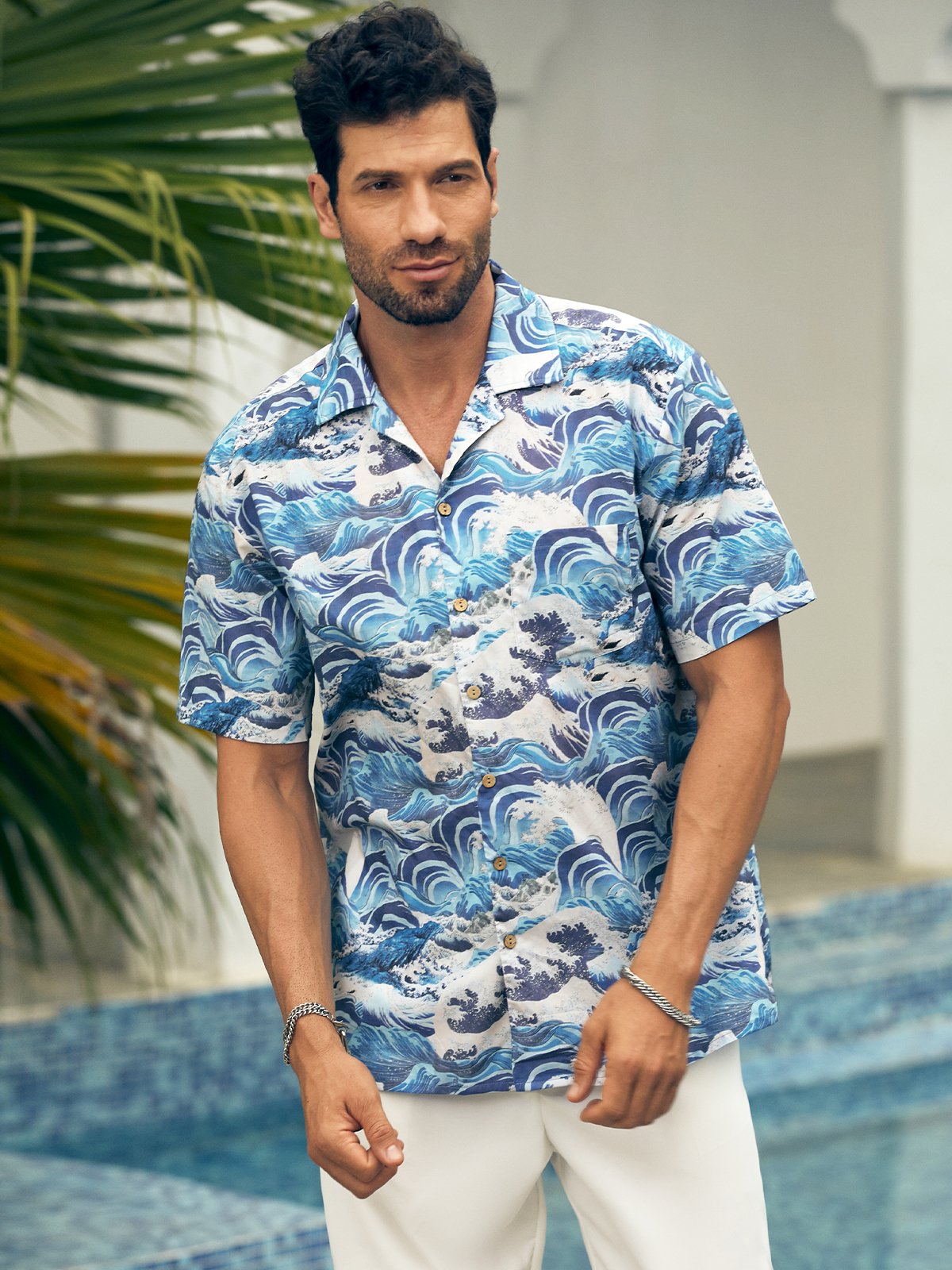 Hardaddy®Cotton Ukiyo-e Wave Chest Pocket Aloha Shirt | hawalili