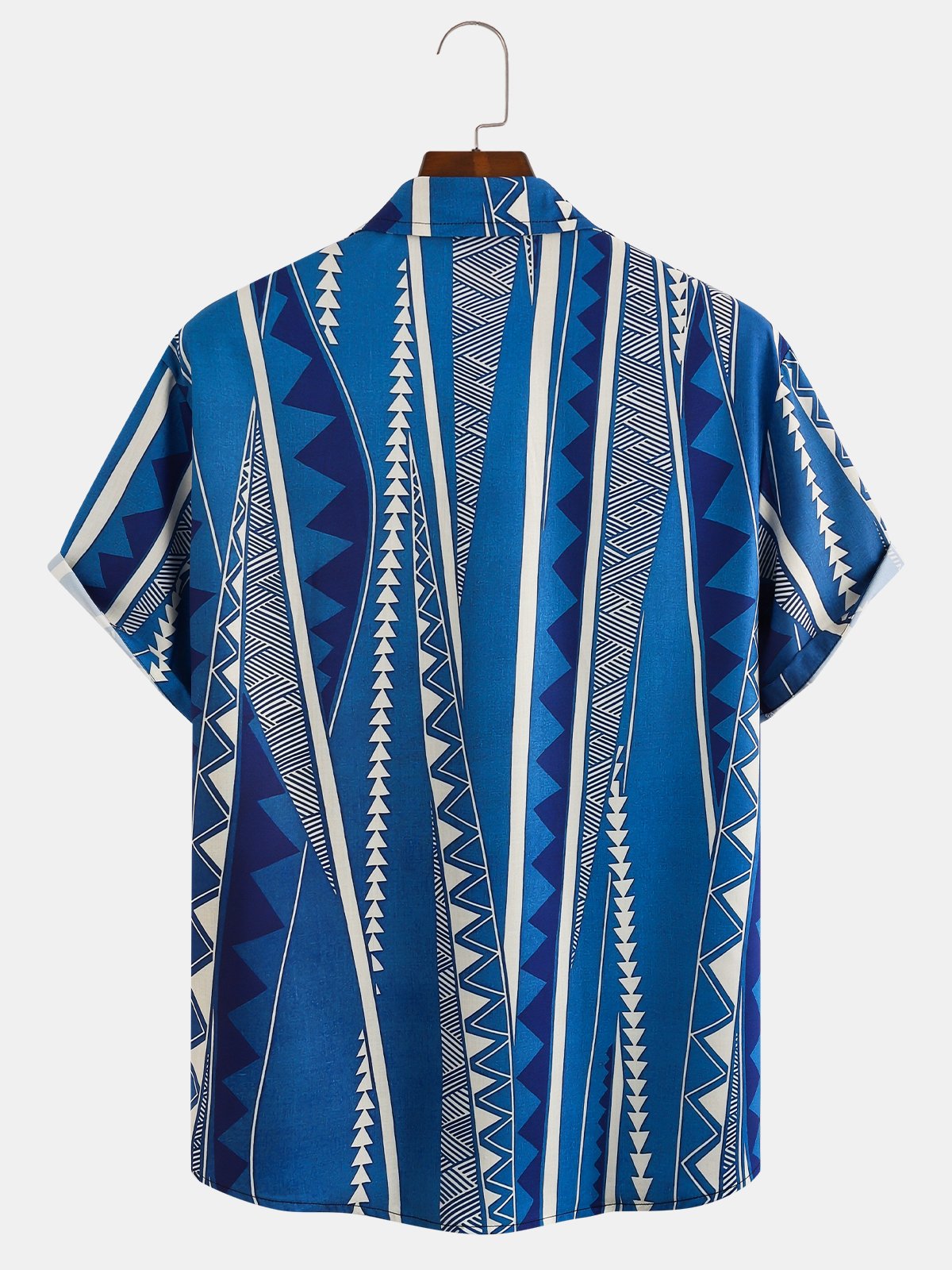 Mens Retro Geo Print Lapel Loose Chest Pocket Short Sleeve Funky Shirts ...