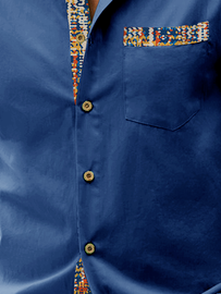 Cotton Plain Contrast Chest Pocket Long Sleeve Casual Shirt | hawalili