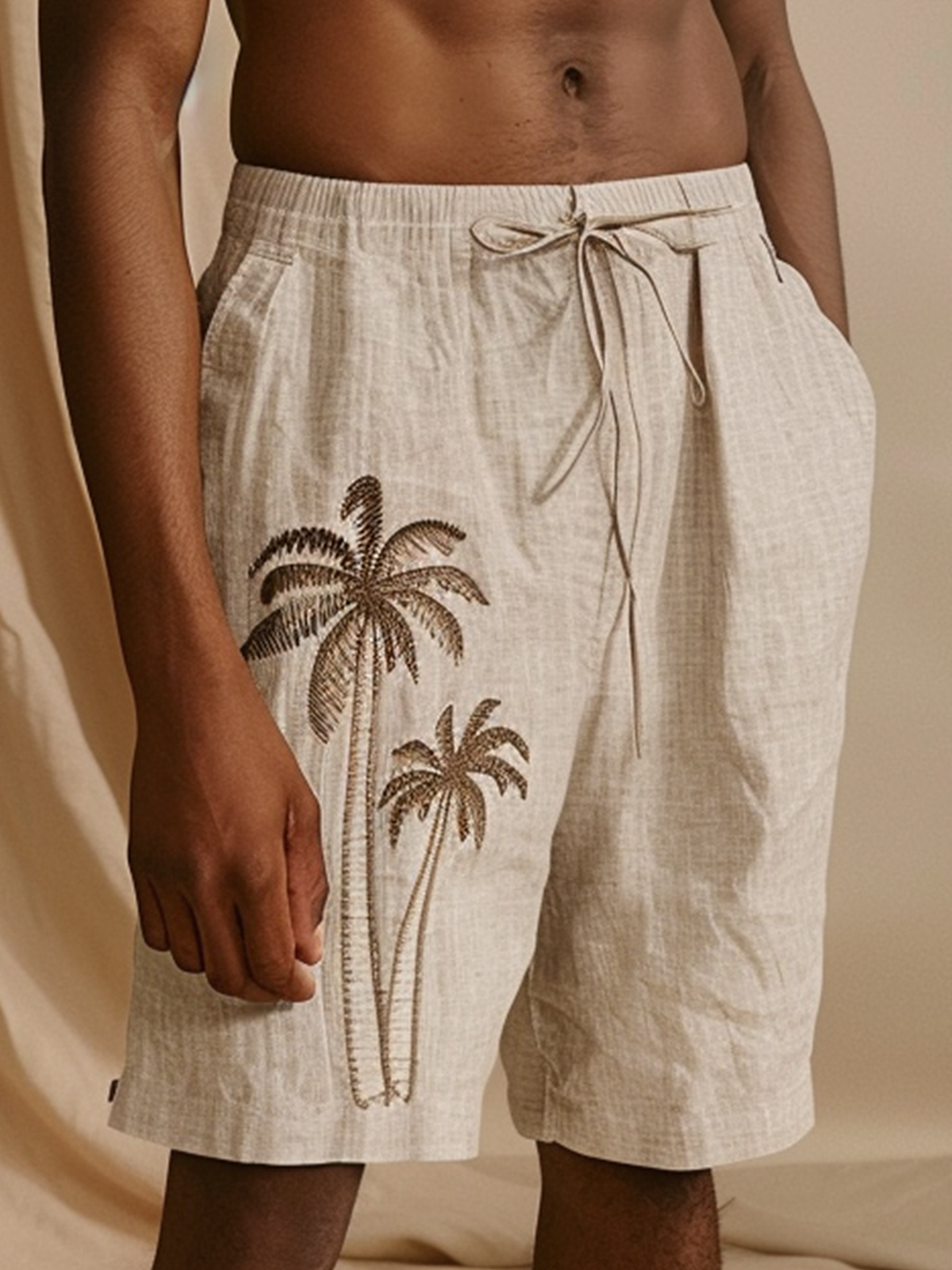 Cotton Plain Embroidered Coconut Tree Bermuda Shorts | hawalili