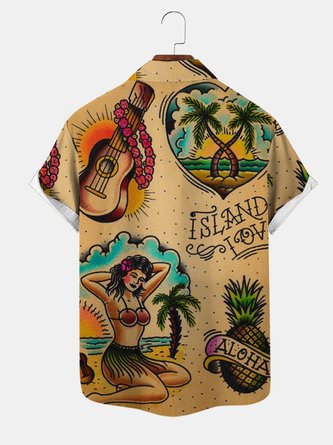 Mens Beach Print Casual Breathable Hawaiian Short Sleeve Shirt | hawalili